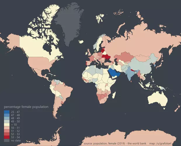 Фота №2 - Карта: колькасць жанчын у краінах свету