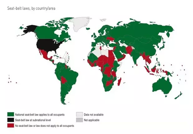 Foto №1 - Mapa: leis para o uso do cinto de seguridade en diferentes países