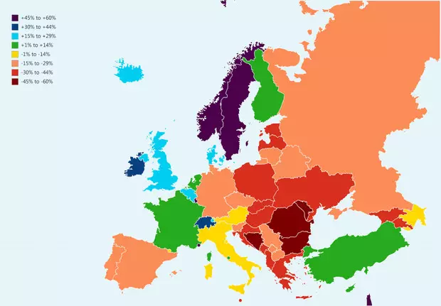 Poto №1 - Peta: Kumaha jumlah penduduk Rusia sareng nagara Éropa bakal robih ku 2100