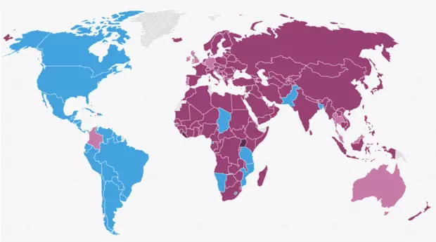 藍色標記的國家與“土壤權”。來源：Quartz / Atlas