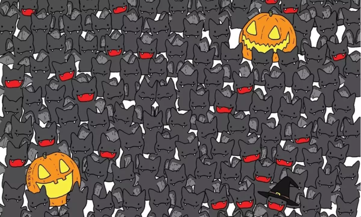 Puzzle an den Halloween-Tisch: Finden Sie eine Katze unter flüchtigen Mäusen