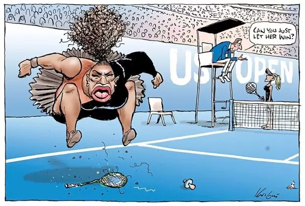 Valokuva numero 1 - Media liittyi taiteilijalle, joka uhkasi massan karikatyyrillä Serena Williams