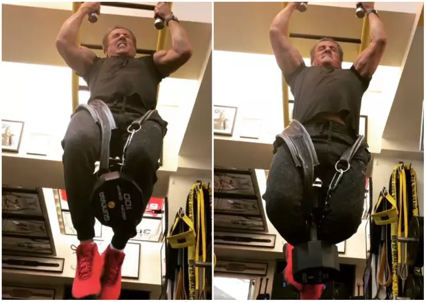 Photo No. 1 - 71-year-old Sylvester Stallone pulls up with a weight of 45 kg! Inspirational video