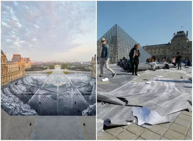 Foto №1 - Os turistas en só 6 horas destruíron a ilusión óptica ao redor da pirámide do Louvre