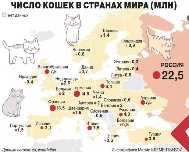 Photo №2 - Carte: Combien de chats vivent dans différents pays d'Europe